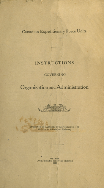 Instructions Governing Organization and Administration | Wartime Canada